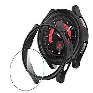 Nxtudy Screen Protector Compatible with Galaxy Watch 5 Pro, 【4+2Pack】 HD Tempered Glass Protective Film and Hard PC Bumper Case for Samsung Galaxy Watch 5 Pro, Face Cover for Samsung Watch 5 Pro 45mm