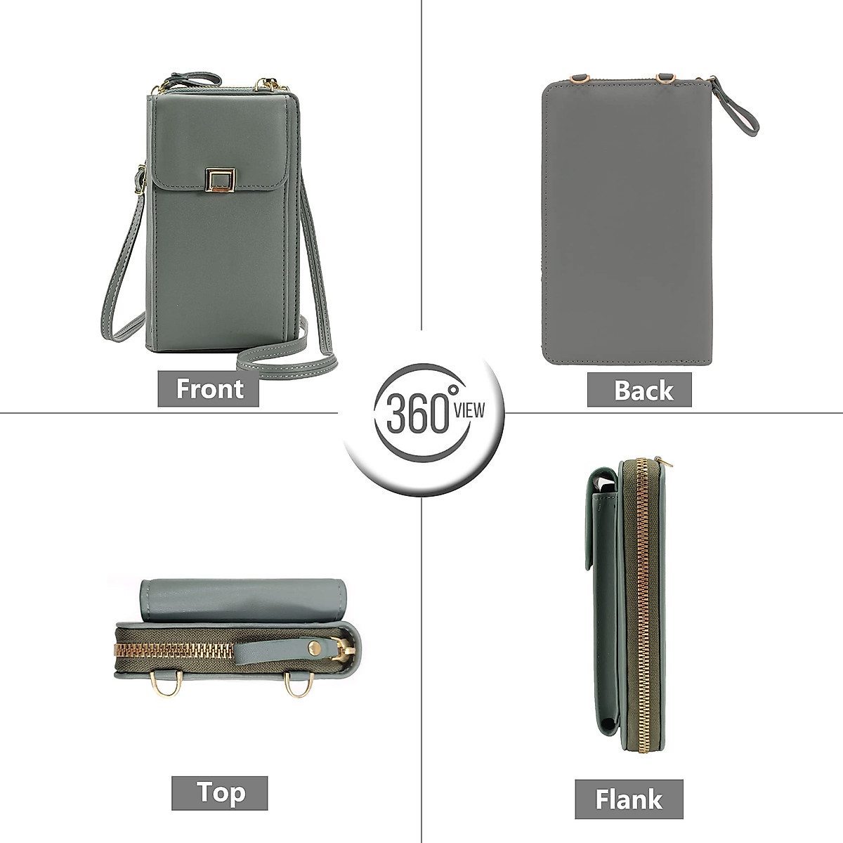 PORT&LOTUS Small Crossbody Bags for Women Cell Phone Purse Ladies Clutch Wallet Women's Crossbody Handbags PU Leather Mini Shoulder Bags Card Holder Green 3