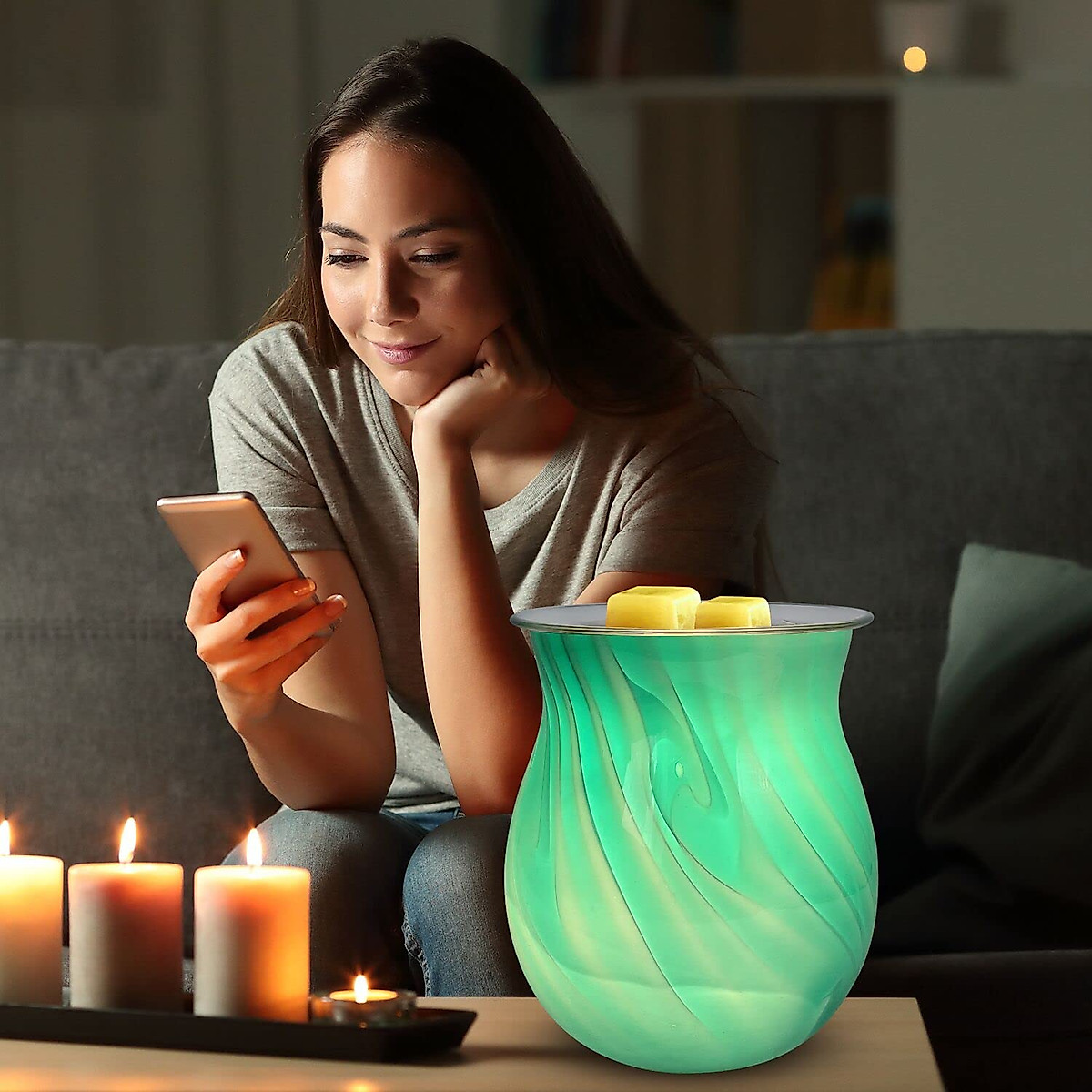 MeplLivs Electric Wax Warmer Art Glass Scented Essential Oil Warmer Tart Burner for Wax Melts Fragrance Candle Night Light Lamp for Gifts & Decor, Home, Office, Bedroom, Living Room. (04)