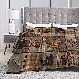 YISHOW Rustic Lodge Bear Moose Fleece Throw Blanket, Cozy Sherpa Plush Blankets for Bed Couch Sofa - 60" x 50"