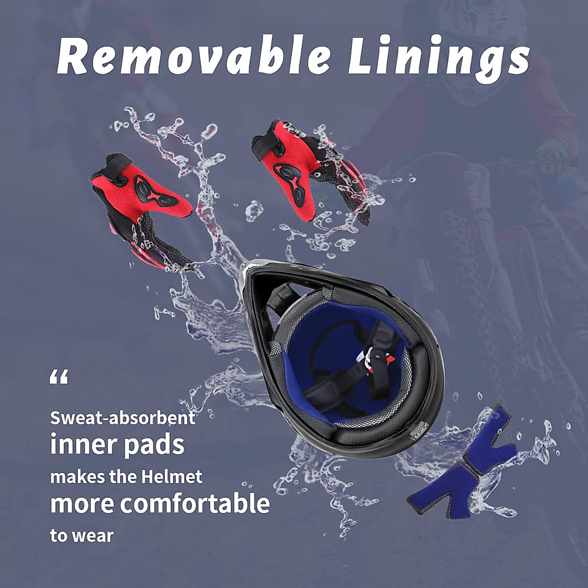 OUMURS Adult Dirt Bike Helmet with Goggles Gloves & Mask Adjustable Sun Visor DOT/FMVSS-218 Motorcycle Adult ATV Helmet Off-Road Motocross Downhill Moped MX for Unisex-Adult-New Black Skull, L