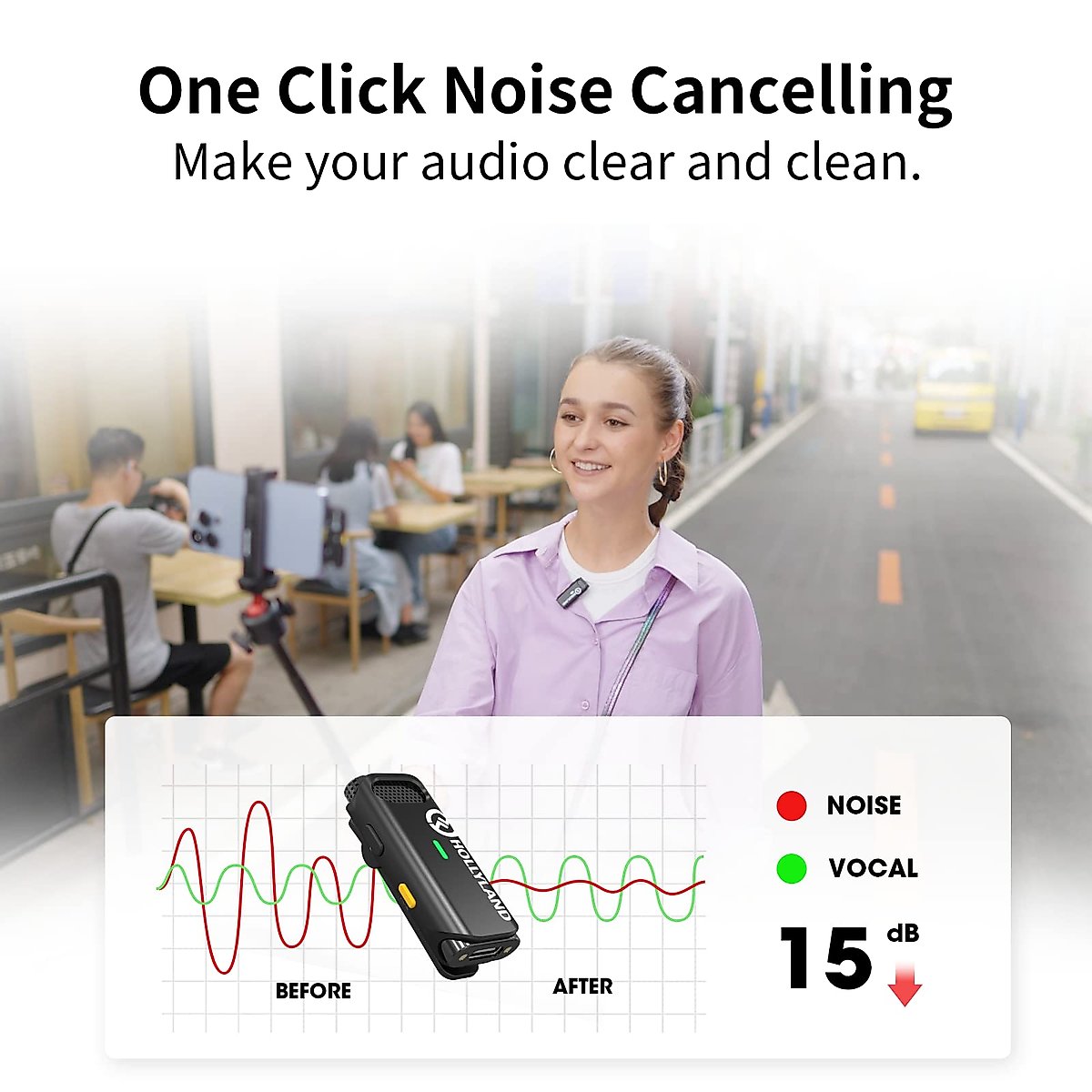Hollyland Lark C1 Wireless Lavalier Microphone for Android, Plug and Play, Noise Cancelling Lapel Mic with 656ft Transmission, 32H Working Time, Compatible with Android Mobiles-Black