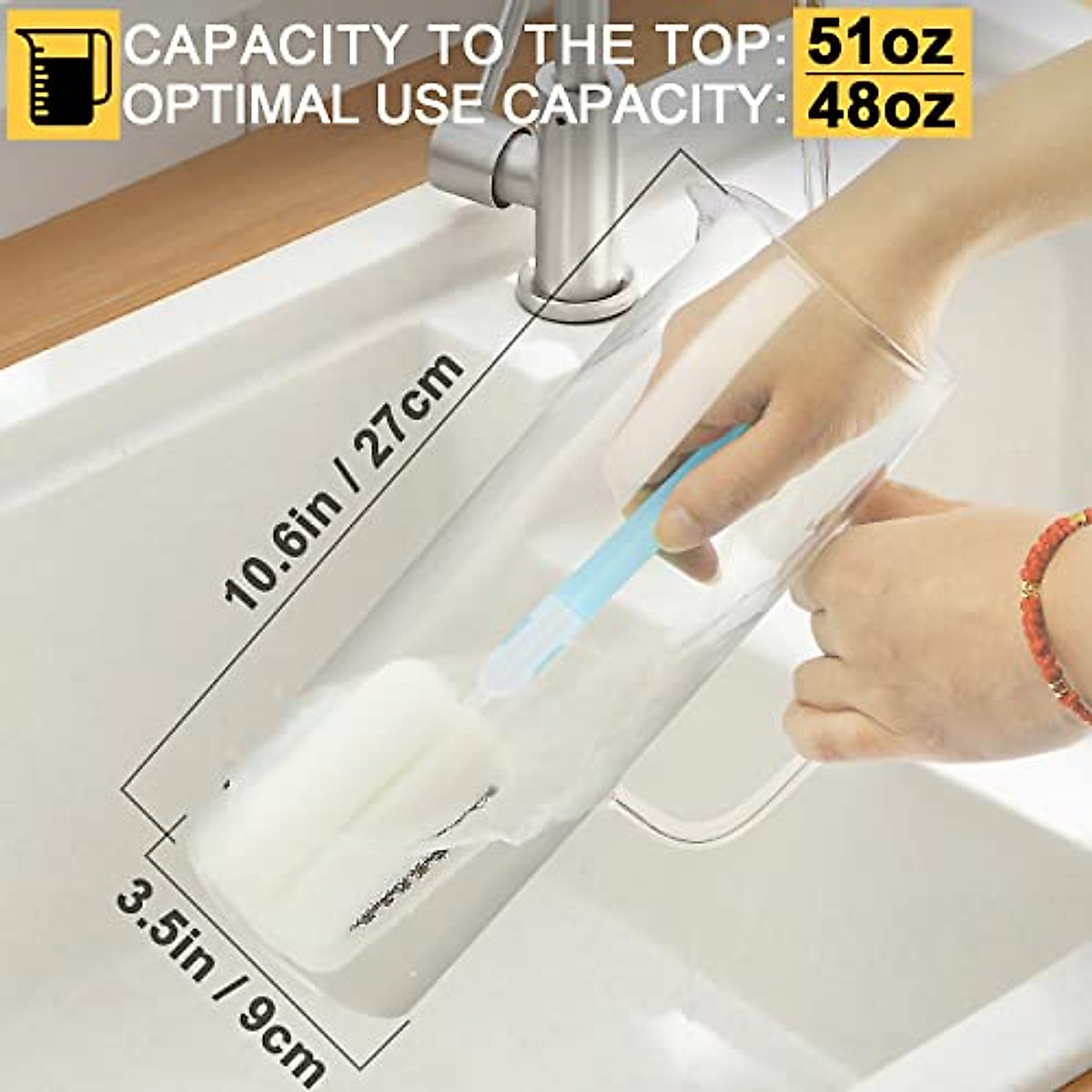 Yirilan Glass Pitcher,51oz/1.5liter Glass Pitcher With Lid,Carafes & Pitchers,Iced Tea Pitcher,Water Carafe With Handle,Heat Resistant Borosilicate Glass Jug,Beverage Pitcher, Tea Jug(With Brush)