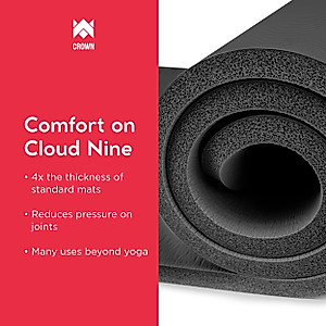 Crown Sporting Goods 1" Yoga Cloud Extra Thick Exercise Mat - 72" x 24" with Carry Strap - Exercise Mats for Home Workout - Yoga and Pilates Exercise Workout Mat - 4X Thick Yoga Mat (Blue)