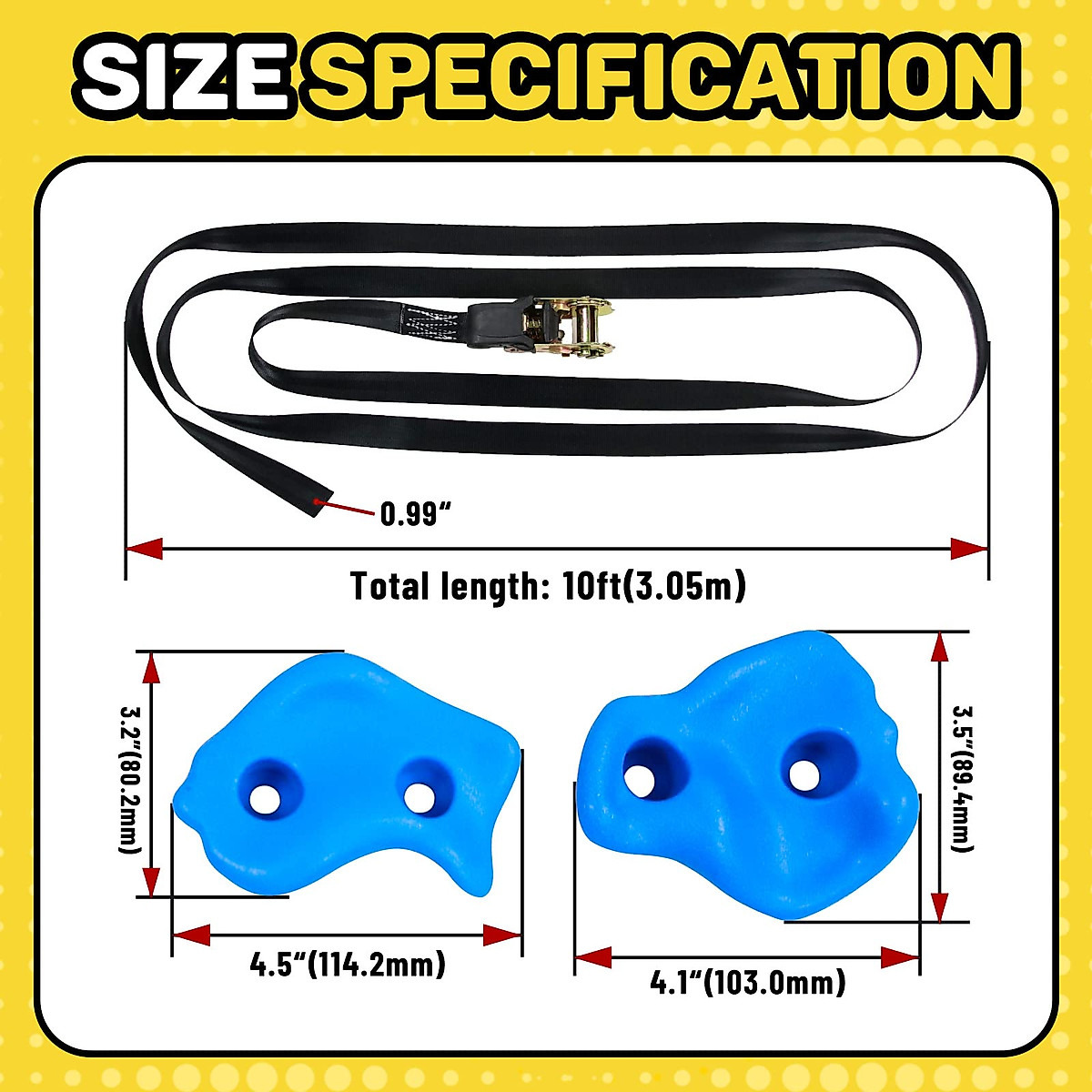 Just.smile Climbing Hold for Kids Outdoor-Ninja Tree Climbing Rocks 15 Pcs with 6 Ratchets-Climbing Grip Kits for Ninja Warrior Obstacle Course