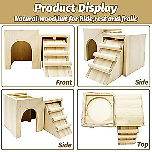 kathson Wooden Hamster Hideout Dwarf Mice House Multi Chamber Small Animal Hideout Maze with Ladder Cage Accessories for Dwarf Hamsters Winter Whites Chipmunk Gerbils Flying Squirrel