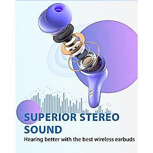 ORIbox Wireless Earbuds, Ear Buds Bluetooth 5.3 with Microphone, Deep Bass, IPX7 Waterproof Loud Voice Sport Earphones with Charging Case for Outdoor Running Gym Workout (Purple)