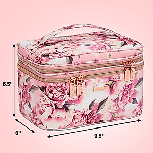 Conair Travel Makeup Bag, Large Toiletry and Cosmetic Bag, Perfect Size for Use At Home or Travel, Train Case Shape in Pink Floral Print