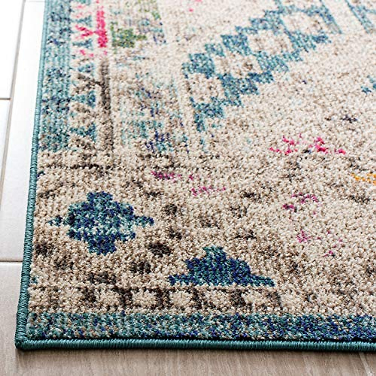 SAFAVIEH Madison Collection 8' x 10' Dark Blue / Yellow MAD418N Boho Diamond Distressed Non-Shedding Living Room Bedroom Dining Home Office Area Rug