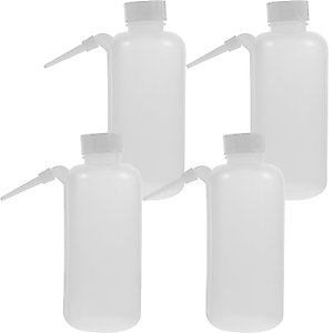 ULTECHNOVO Tattoo Wash Bottle Wash Bottles - 4Pcs 500ml Safety Wash Bottles Plastic Empty Filling Bottles Screw Cap with Down Spout for Dispensing Liquid Labs Watering Tools
