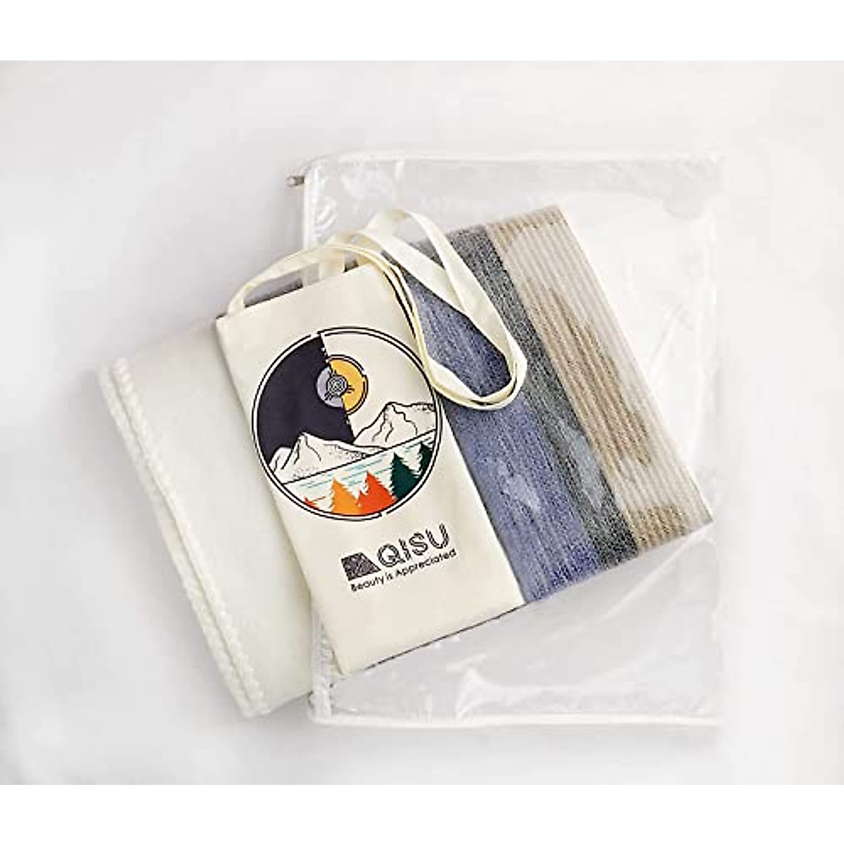 QISU Alpaca Wool Blanket Throw | Large, Beautiful, Warm, Stripe | 85 x 65 inches | Ultra-Soft, Hypoallergenic and Breathable | Non-Itchy or Scratchy Fabric (Brown Blue Grey White)