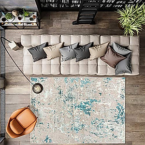 JONATHAN Y CTP103A-8 Contemporary POP Modern Abstract Vintage Faded Indoor Area-Rug Bohemian Easy-Cleaning High Traffic Bedroom Kitchen Living Room Non Shedding, 8 X 10, Gray/Blue