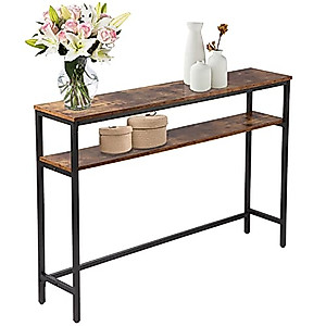 Timberer Narrow Console Table, 47 Inch Sofa Table with Adjustable Shelf, 2-Tier Long Skinny Table for Hallway, Entryway, Living Room, Foyer, Rustic Brown