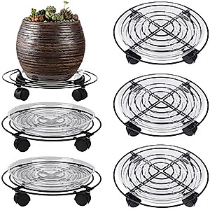 5 Packs Large Metal Plant Caddy with Wheels 13" Heavy-Duty Wrought Iron Rolling Plant Stands with Casters Plant Dolly Plant Roller Base for Indoor and Outdoor Plant Pot Movers Saucers Black