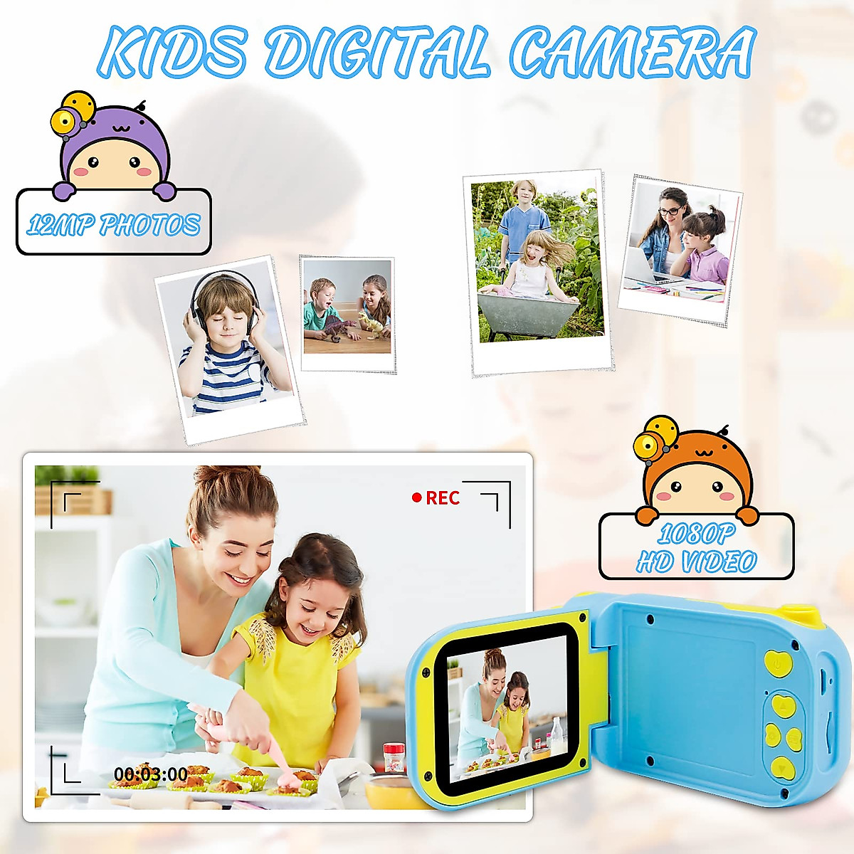 YTETCN Kids Camcorder - Kids Video Camera with 32 GB SD Card, 1080P HD Camera Digital Camcorder Toys for Kids Age 3-8, Birthday for 3 4 5 6 7 8 Years Old (Blue)