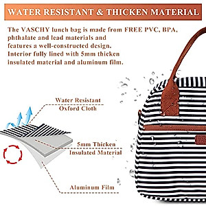 VASCHY Lunch Bags for Women, Cute Insulated Lunch Box Tote Reusable Cooler Bag with Removable Shoulder Strap for Work Classic Strip