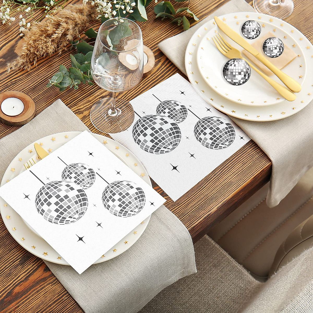 50 Pack 70s Disco Party Napkins 70’s Disco Party Supplies Decorations Disco Ball Paper Stylish Disposable Napkins for 80s 90s Engagement Birthday Baby Shower Hip Hop Boogie Dance Party Favors