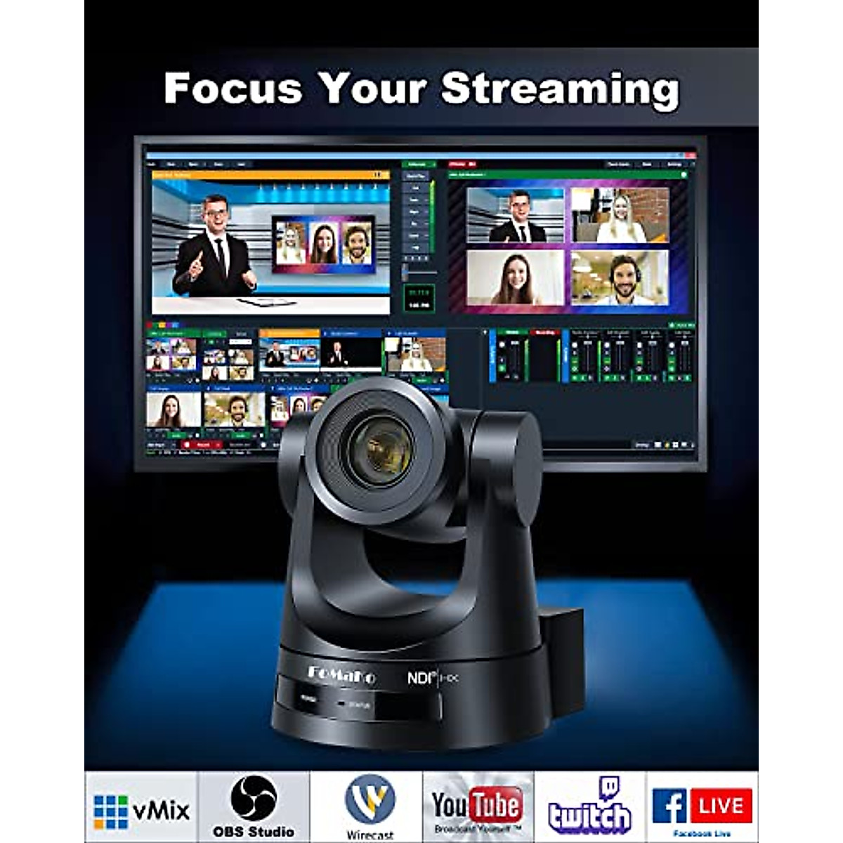 FoMaKo NDI PTZ Camera 30X Bundle HDMI 3G-SDI IP PoE HDMI PTZ Camera for Church Worship(2pcs) PTZ Controller PoE IP PTZ Camera Controller Keyboard (PTZ Bundle KN30Ax2+KC608 Pro)