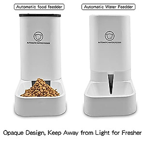 Pet Food Feeder and Water Feeder Set Self-Dispensing Gravity - Dog Automatic Feeders Cat Water Dispenser for Large Middle Small Cats Dogs Kitten Puppy, White, 11.4X5.8X10.8 inch