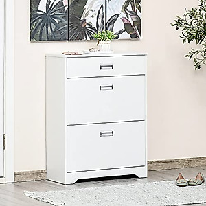 HOMCOM 3-Drawer Shoe Cabinet Modern Storage Rack with 2 Flip Doors Adjustable Shelf Freestanding Organizer for Hallway Holds 16 Pairs Shoe White