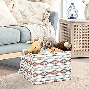 Kigai Aztec Pattern Storage Bins with Lids and Handles 17x13x12 In Foldable Fabric Storage Basket Toys Clothes Organizer for Shelves Closet Home Bedroom Office