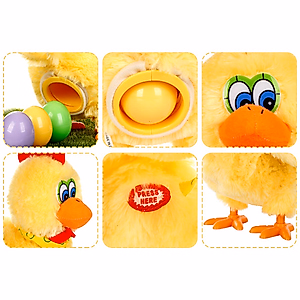 Plush Chicken Laying Eggs Toy Electric Stuffed Animal Crazy Chick Doll with Sound Music for Boys Girls (29.05cm)