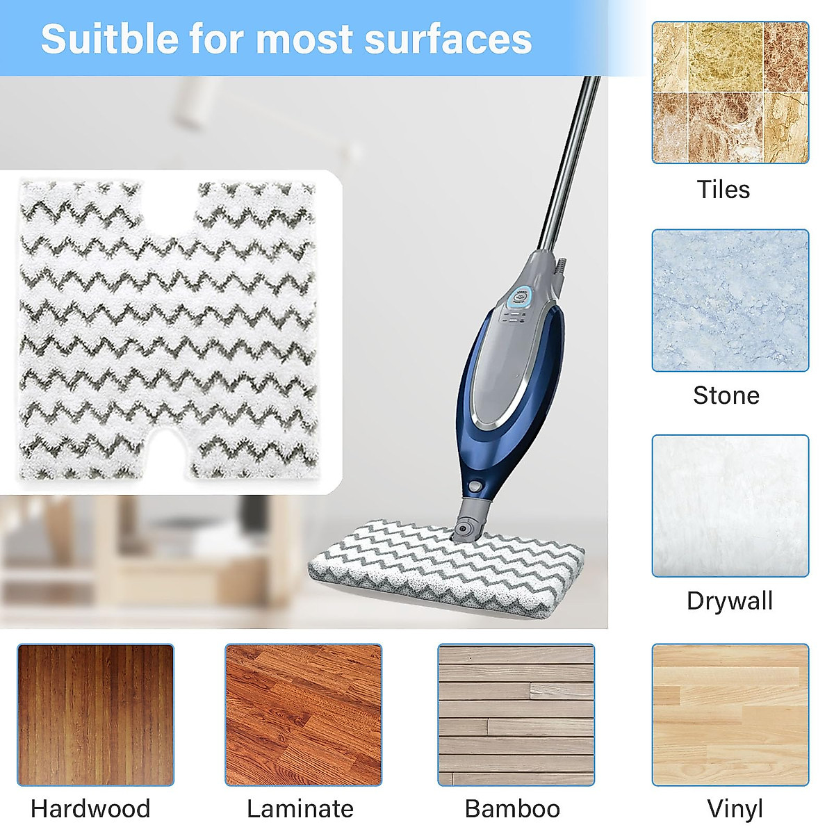 S3973D Steam Mop Replacement Pads for Shark Lift-Away Pro & Genius Steam Pocket Mop S3973 S3973D S5003D S3973WM S5001 S5002Q S5003A S5004 S5004W S6001W S6001WM S6002 S6002C,Part # P184WQ, 8 Pack