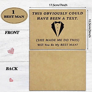 Teling 8 Pieces Groomsmen Proposal Cards 7 Pieces Will You Be My Groomsman Funny Cards and 1 Piece Will You Be My Best Man Card with Envelopes for Wedding Supplies, 5 x 7 Inch (Khaki Background)