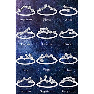 AFFY 1/10 Carat Natural Round Diamond Celestial Star Horoscope Astrology Leo Zodiac Sign Ring In 14k White Gold Over Sterling Silver (0.1 Cttw, H-I Color, I1-I2 Clarity) Ring Size 7