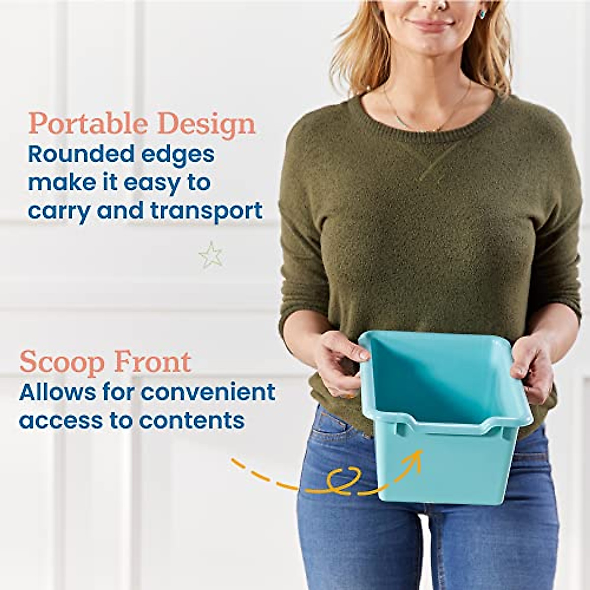 ECR4Kids 10 Cubby Tray Cabinet with Scoop Front Storage Bins, 5x2, Natural, Classroom Furniture, Clear