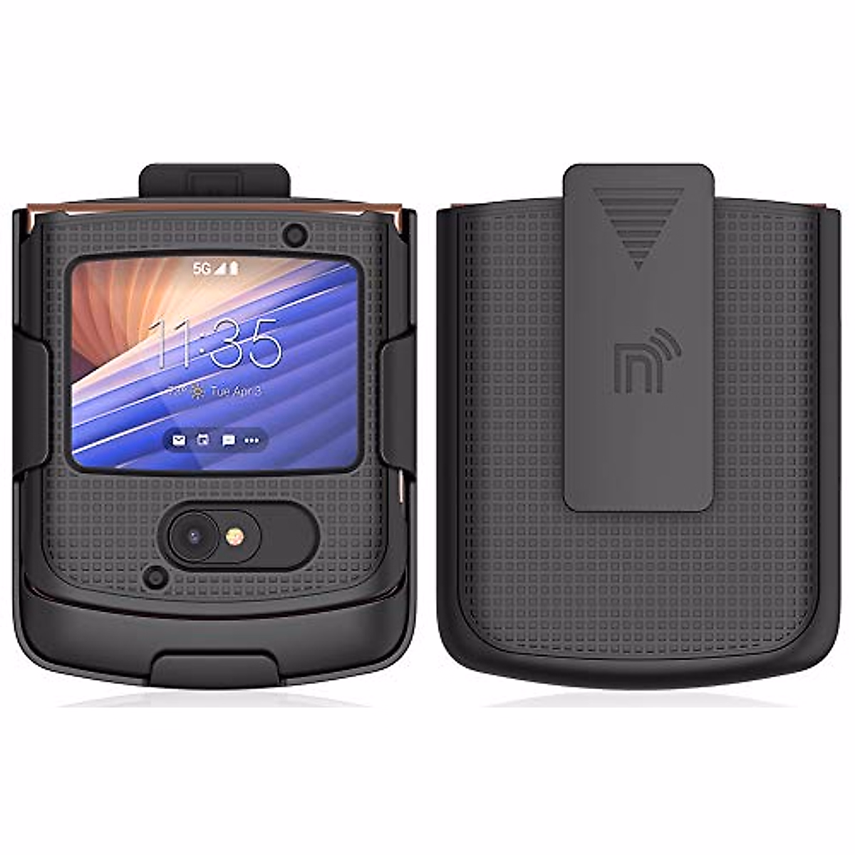 Case with Clip for Motorola RAZR 5G Flip Phone, Nakedcellphone [Black] Hard Shell Slim Cover with [Rotating/Ratchet] Belt Hip Holster Holder Combo for Motorola Moto RAZR 5G Flip Phone (2020) XT2071
