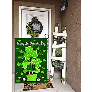 St Patricks Day Garden Flag, 12.5 x 18 inch Green Hat/Shamrock St Patrick's Day Garden Flag Decorative, Double Sided Printing Green Parade Holiday Outside Décor for Yard Farmhouse