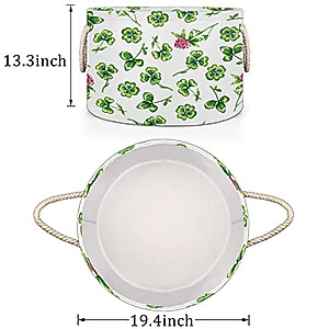 St. Patrick's Day Green Clover Leaves (06) Large Round Baskets for Storage Laundry Baskets with Handles Blanket Storage Basket for Bathroom Shelves Bins for Organizing Nursery Hamper Girl Boy
