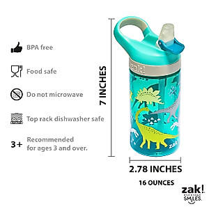 zak! Dinosaur - 5-Piece Dinnerware Set - Durable Plastic & Stainless Steel - Includes Water Bottle, 8-Inch Plate, 6-Inch Bowl, Fork & Spoon - Suitable for Kids Ages 3+