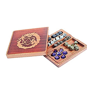 3DEGOS Portable Dragon Wooden Dice Box, Dice Tray for Dungeons and Dragons, DND Dice Set, Gifts, D&D, D and D, Pathfinder, Accessories, D20, Polyhedral, Resin Dice, Metal Dice, Bag, Tower