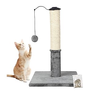 Happi N Pets 22" Cat Scratching Posts for Indoor Cats, Carpet Cat Scratch Post, Sisal Cat Scratcher, Cat Post with Rotatable Hanging Balls & Stable Base, Cat Scratchers for Kittens-Light Gray