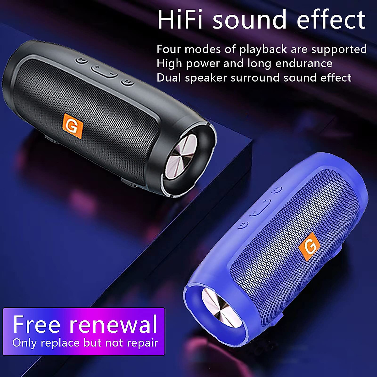 SAINGACE Wireless Handheld Bluetooth Speaker, 360 ° Balanced Surround Dual Speaker, Outdoor Portable Plug-in Subwoofer Dual Speaker Durable Smart Speaker, Mini Sound System, Home Radio (Black)