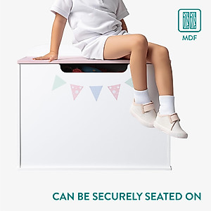 Navaris Wooden Toy Box - Versatile Storage Bench with Lid for Boys & Girls - Childrens Trunk Ideal for Toys Blankets Books and Clothes - Kids Toybox Chest with Soft Closure - Pink