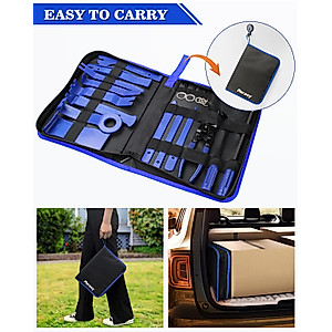 Poraxy 19Pcs Trim Removal Tool, Car Panel Door Audio Dashboard Trim Removal Tool Kit, Auto Clip Pliers Fastener Remover Set, Plastic Pry Tool, Automotive Upholstery Removal Kit