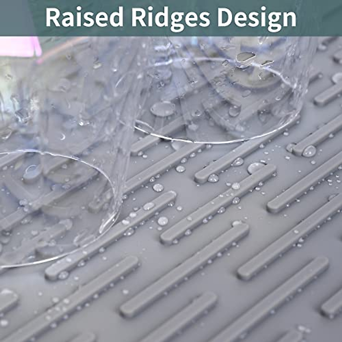 Extra Large Silicone Dish Drying Mat - XL Size 23” x 18” Dish Rack Mat for Kitchen Counter, Heat-resistant Rubber Dish Mat, Non-Slip Silicone Sink Mat, Eco-friendly Counter Top Mat, BPA Free, Grey