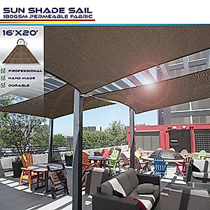 Windscreen4less Sun Shade Sail Brown 16' x 20' Rectangle Patio Permeable Fabric UV Block Outdoor Covering Canopy Perfect for Backyard, Porch, Pergola, Lawn, Garden, Pool- Customized