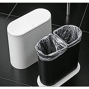 PENGKE Slim Plastic Trash Can 2.11 Gallon Garbage Can with Press Top Lid,8 L Wastebasket Trash Can,Removable Liner Bucket,White Modern Dispenser for Bathroom,Living Room,Bedroom