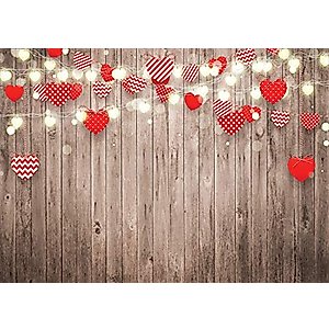 SJOLOON Valentine Day Backdrop for Photography Rustic Wood Wedding Backdrop Red Heart Stage Lighting Bridal Baby Shower Decoration Banner 11811 (7x5FT)
