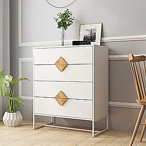 RASOO Chest of Drawers White 4 Drawer Dresser Chest Bedside Drawer Cabinet Storage for Bedroom with Special Shape Square Handle, 31.77” X 15.74” X 36.22” (LxWxH)