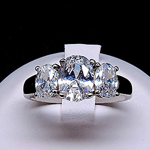Ginger Lyne Collection Cassidy 3 Stone Oval Sterling Silver Engagement Bridal Wedding Ring Size 5