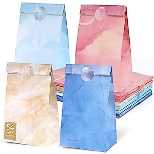 JOHOUSE 54PCS Paper Goodie Bags with Stickers, Colorful Marbleized Treat Bags Party Favor Bags Birthday Gift Bags Party Accessories for Kids Birthday Party
