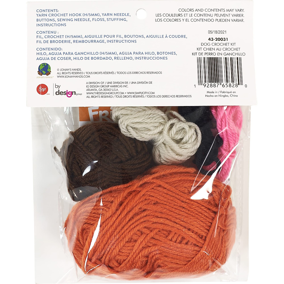 Boye Jonah's Hands Cute Dog Beginners Crochet Kit for Kids and Adults, Multicolor 9 Piece