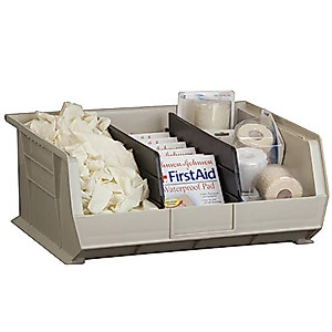 Akro-Mils 30250STONE AkroBins Plastic Storage Bin Hanging Stacking Containers, (15-Inch x 16-Inch x 7-Inch), Stone, (6-Pack)