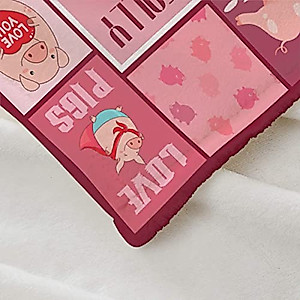 Lokesvararaja Cute Pink Cartoon Pig Plush Throw Blanket Red Mushrooms Natural Wild Fungus Fleece Throw Blanket Botanical Fuzzy Blanket for Couch Bed Sofa Pets (40"X30")