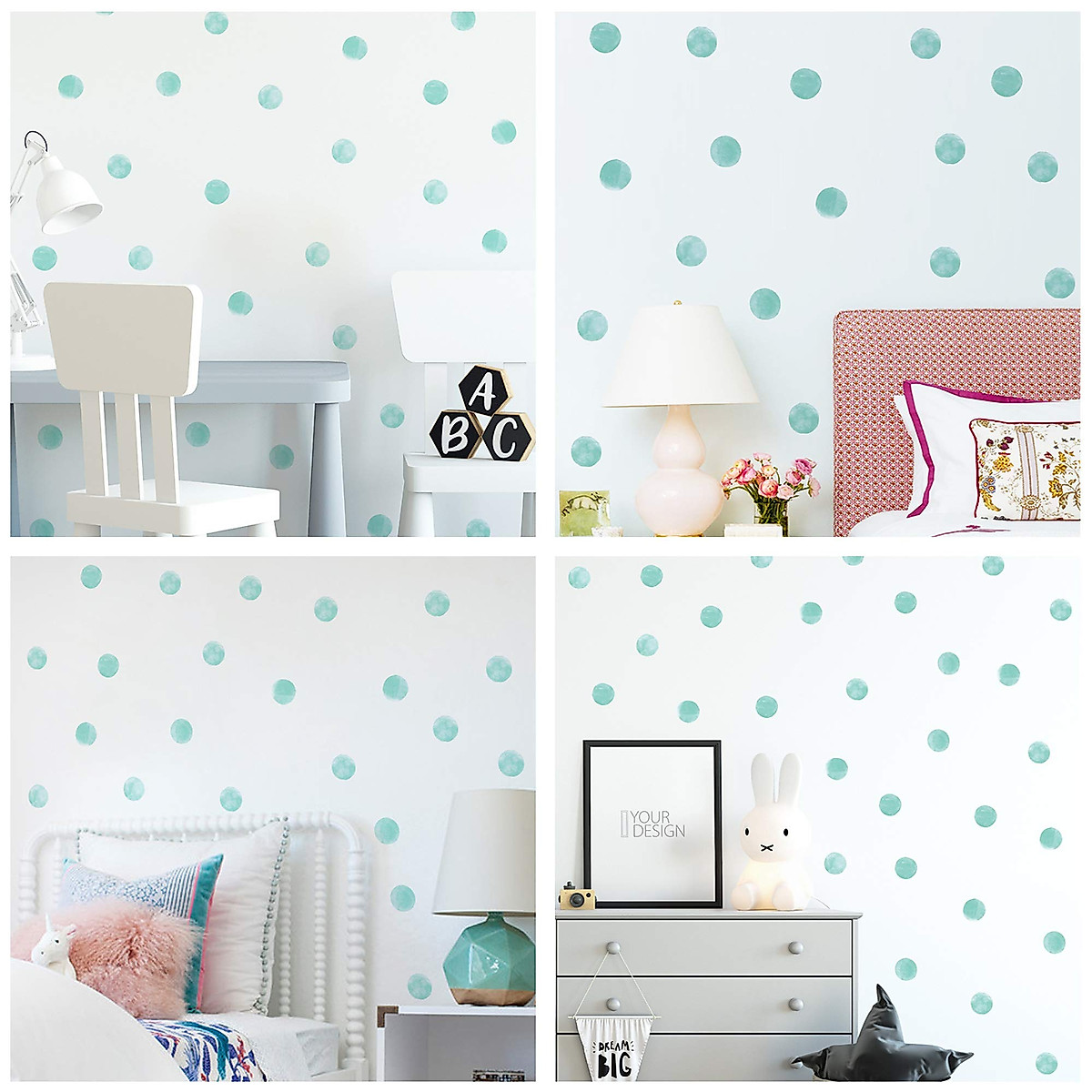 ROFARSO 120 Decals 2.2'' Cyan Polka Dots Wall Decals Stickers DIY Removable Peel & Stick Wall Art Decorations Home Decor for Nursery Bedroom Living Room Playing Room